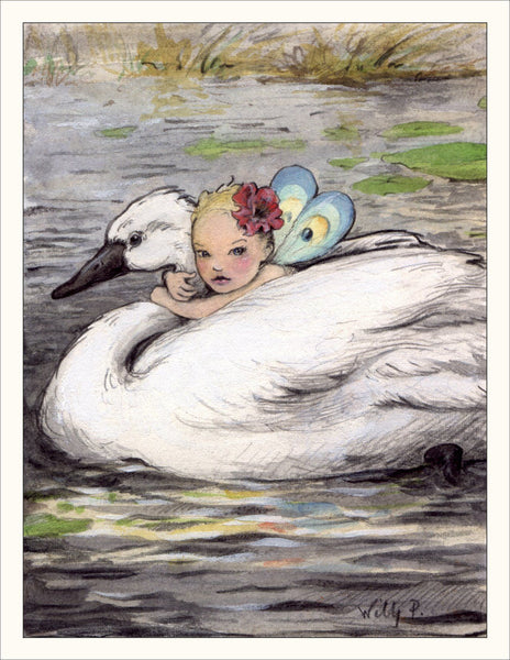Baby Riding Swan Note Card - Wee Forest Folk