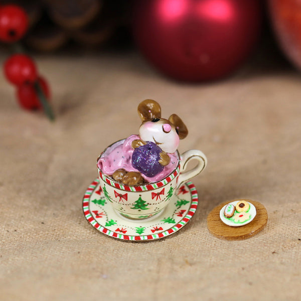 Highly Embellished Christmas Teacup Mouse - Wee Forest Folk